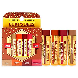 Burts Bees 100% Natural Moisturizing Lip Balm, Winter Variety Pack, Chai Tea, Pumpkin Spice, Vanilla Maple, Pomegranate, 4 Tubes of Lip Balm, 0.15 Ounce (Pack of 4)