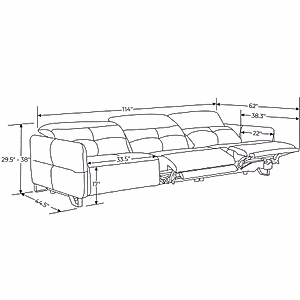 ZURI Modern Macau Reclining Leather Sofa in Slate
