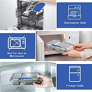 AOHEA Stainless Steel Lunch Box for Kids, Leak Proof Bento Lunch Box BPA Free 304 Stainless Steel Bento Box Stainless Bento Box with Containers for School and Office(Blue)