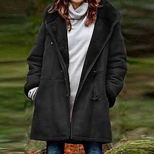 FAVIPT Today Deals Prime Womens Winter Warm Coats Sherpa Fleece Lined Jacket Plus Size Casual Hooded Thicken Overcoat Outwear with Pockets