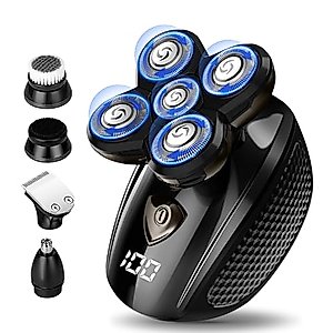 Tiklean Bald Head Shaver, Electric Razor for Men, 5-in-1 Head and Face Grooming Kit, Waterproof and Rechargeable