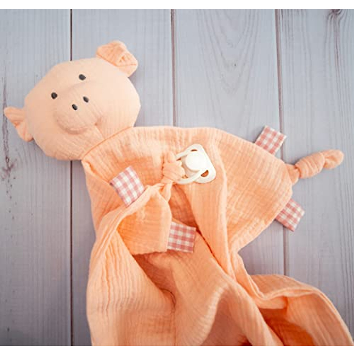 Ickles Pig Baby Lovey Security Blanket Organic Cozy Soft Muslin 100% Cotton Blanket for Girls and Boys Unisex Animal Design Warm Peach Lightweight Easy Care