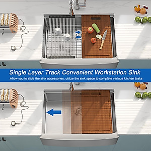 ALWEN 30 x 22 inch Farmhouse Worksation Kitchen Sink, Stainless Steel Farmhouse Apron Front Kitchen Sink, Handmade Modern Apron-front Single Bowl Farm Kitchen Sink with Ledge and Accessories