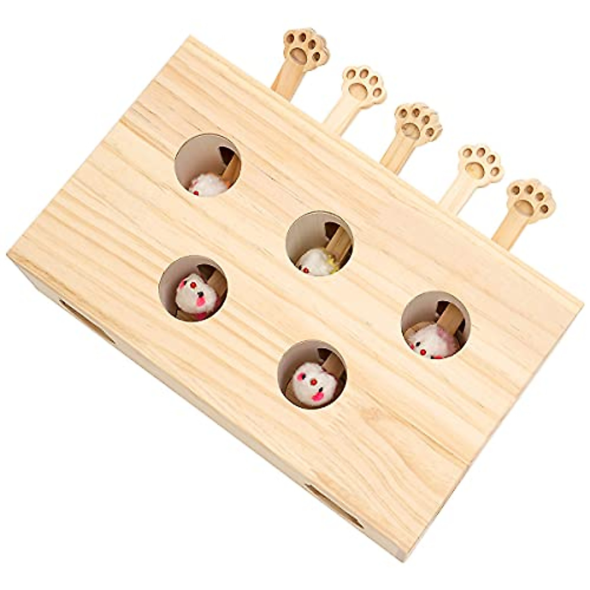 MEWOOFUN Cat Toys Interactive Whack-a-mole Solid Wood Toys for Indoor Cats Kitten Catch Mice Game