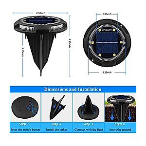 Ansody Solar Powered Ground Lights,6 LED+4 Blue Side Lights,14 Hrs Lighting 1000mA Battery IP65 Waterproof,Solar Driveway Garden Light,Landscape Lighting for Lawn Pathway Porch 8 Pack