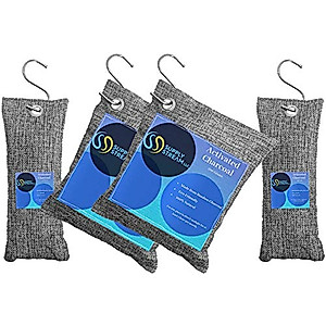 Natural Charcoal Bamboo Bags / 4 Pack / Fresh Order Absorber Bag / for Home, Closet Pet Drawers / Air Deodorizer / Activated Charcoal Bags