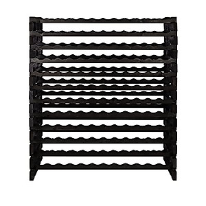 DisplayGifts Stackable Modular Wine Pine Wood Rack Stackable Storage Stand Display Shelves Wobble-Free 12 Rows 144 Bottle Capacity Black