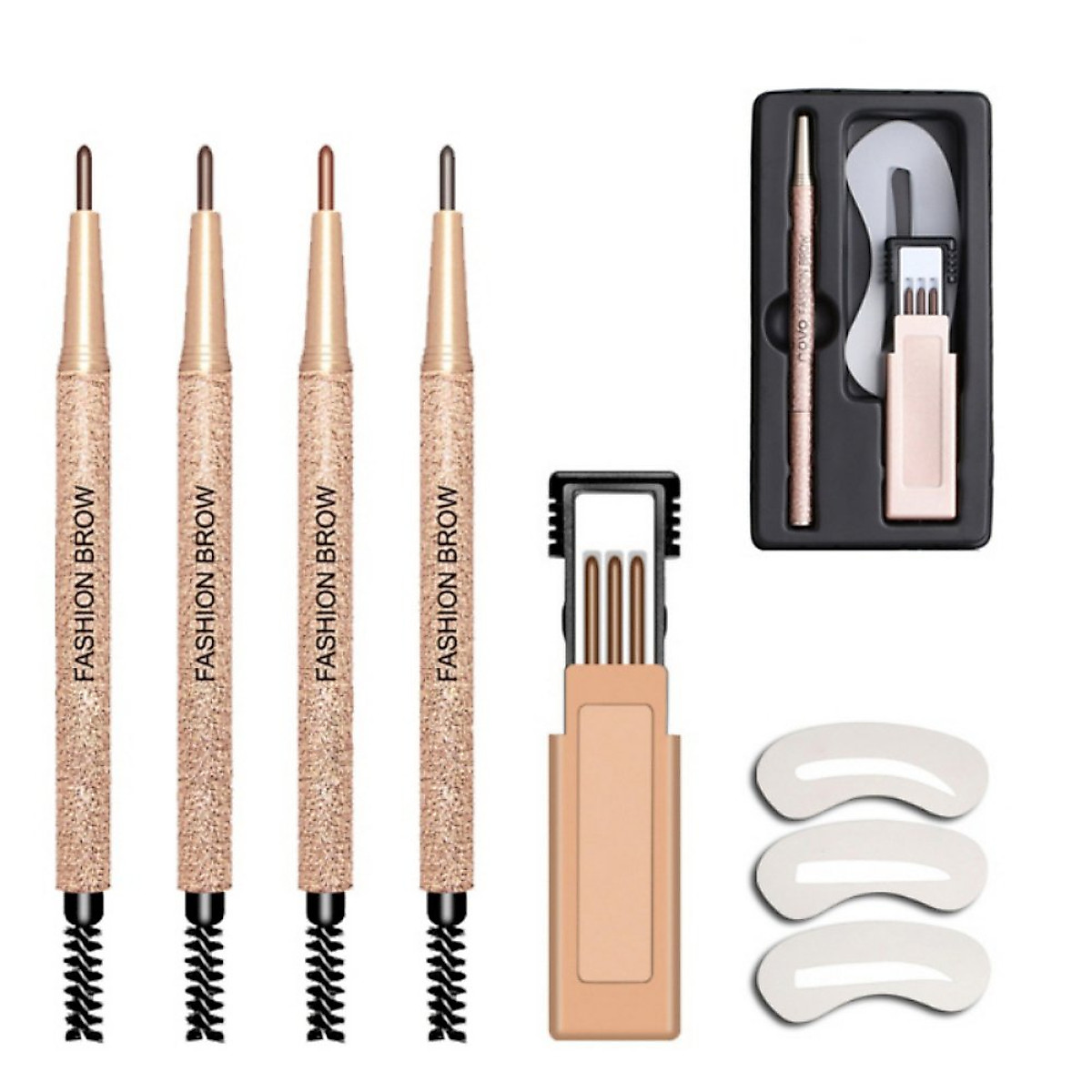 Waterproof Automatic Eyebrow Pencil Pen Kit For Perfect Eyebrow Quick Eyebrow Makeup With Eyebrow Brush Stencils Pencil Lead Tools