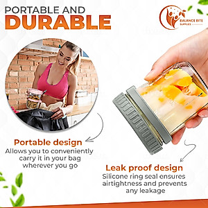 Overnight Oats Containers with Lids, Glass Jars with Lids, Set of 4 Glass Jars with Lids, Leak Proof, Meal Prep Jars, Container for Oats, Salad, and Fruit