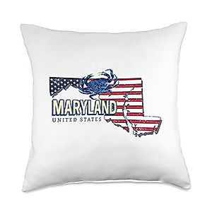 Maryland United States Retro State Map Vintage USA Souvenir Throw Pillow, 18x18, Multicolor