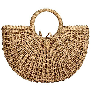 YYW Straw Bag for Women Rattan Purse Handwoven Tote Summer Beach Shoulder Bag (Khaki)