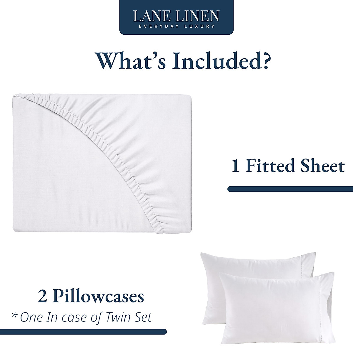 LANE LINEN Fitted Sheet Full Size, 100% Organic Cotton, 3-Piece Set (1 Fitted Sheet, 2 Pillowcases) Percale Weave, Bed Fitted Sheets, Breathable, Fits Mattress Upto 15" Deep - White (No Flat Sheet)
