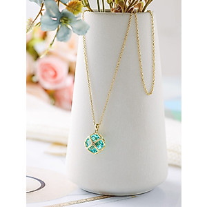 Qinpan 14MM Crystal Pendant Drop Dangle Necklace Earrings Set for Women Glod Plated Costume Jewelry Sets, 38*17.8mm, Yellow Gold, crystal