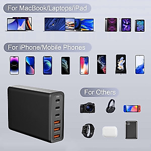 USB C Charger Block, Fast Charging Station，GaN 160w Multiple Port Fast Charging Station USB C Wall Charger Block Comaptible for MacBook Surface Thinkpad Dell Steam Deck iPad iPhone 14 13 12 Pro Max