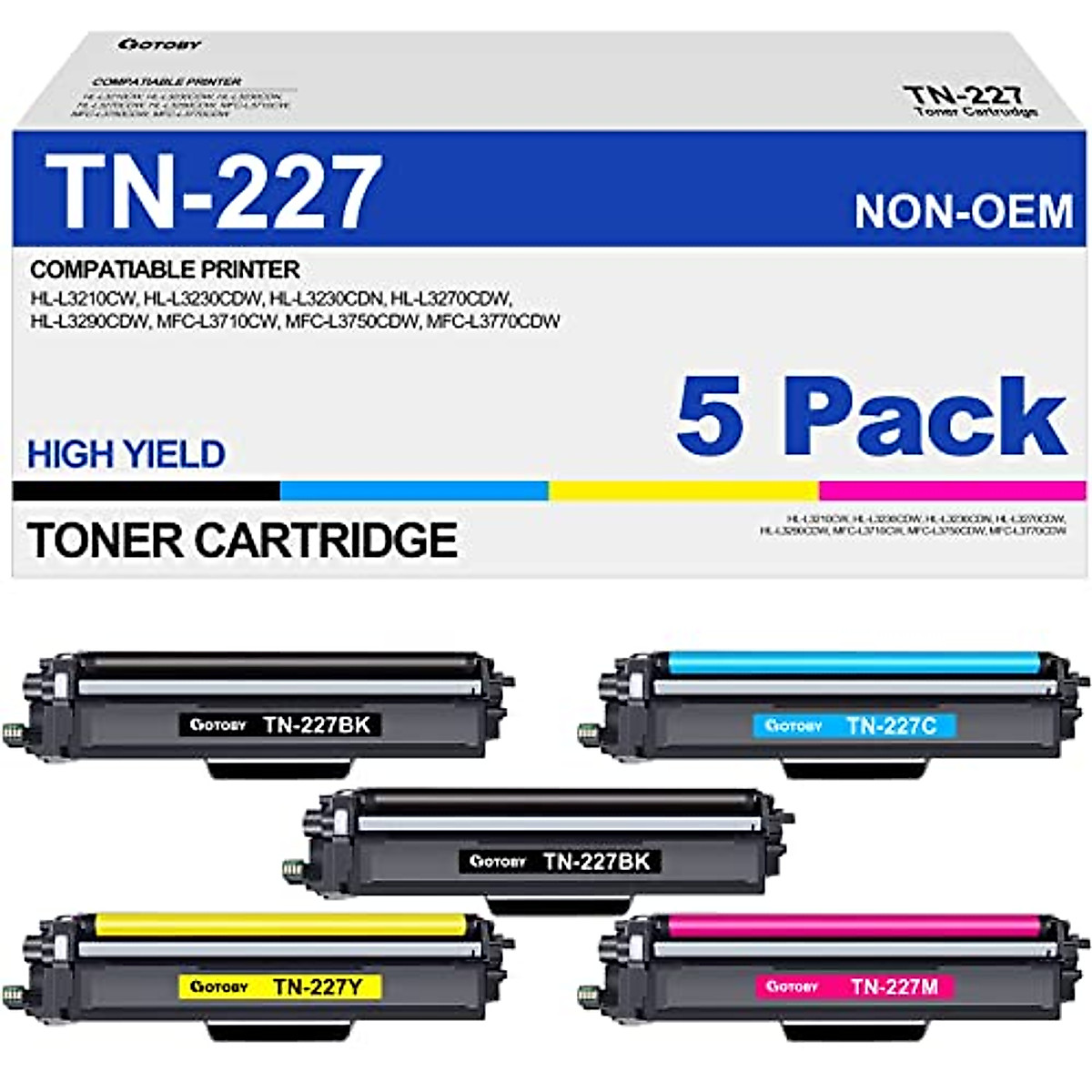 TN227 TN223 Toner Cartridge Replacement for Brother TN227 TN223 Compatible with MFC-L3770CDW MFC-L3750CDW MFC-L3710CW HL-L3210CW Printer (TN-227 TN223 2BK/C/M/Y, High Yield 5 Pack)