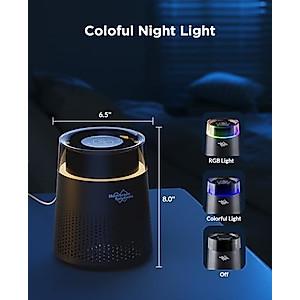 MSB5 Air Purifiers for Bedroom, H13 True HEPA Air Purifier for Home Room Office, 20dB Quiet Air Cleaner with Sleep Mode Colorful Night Light for Pets Dander Pollen Mold (Black)