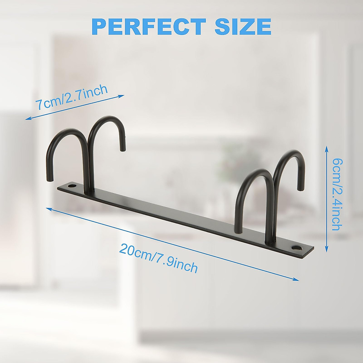 ABuff 6 Pack Cabinet Hook Mug Holder - Hanging Coffee Cup Rack for Kitchen, 24 Hooks Under Cabinets Metal Hangers Organizer Shelf Storage Utensil (Black)