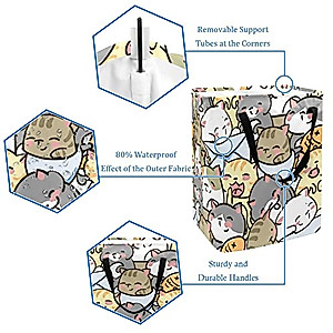 Cute Cats Doodle Print Collapsible Laundry Hamper, 60L Waterproof Laundry Baskets Washing Bin Clothes Toys Storage for Dorm Bathroom Bedroom