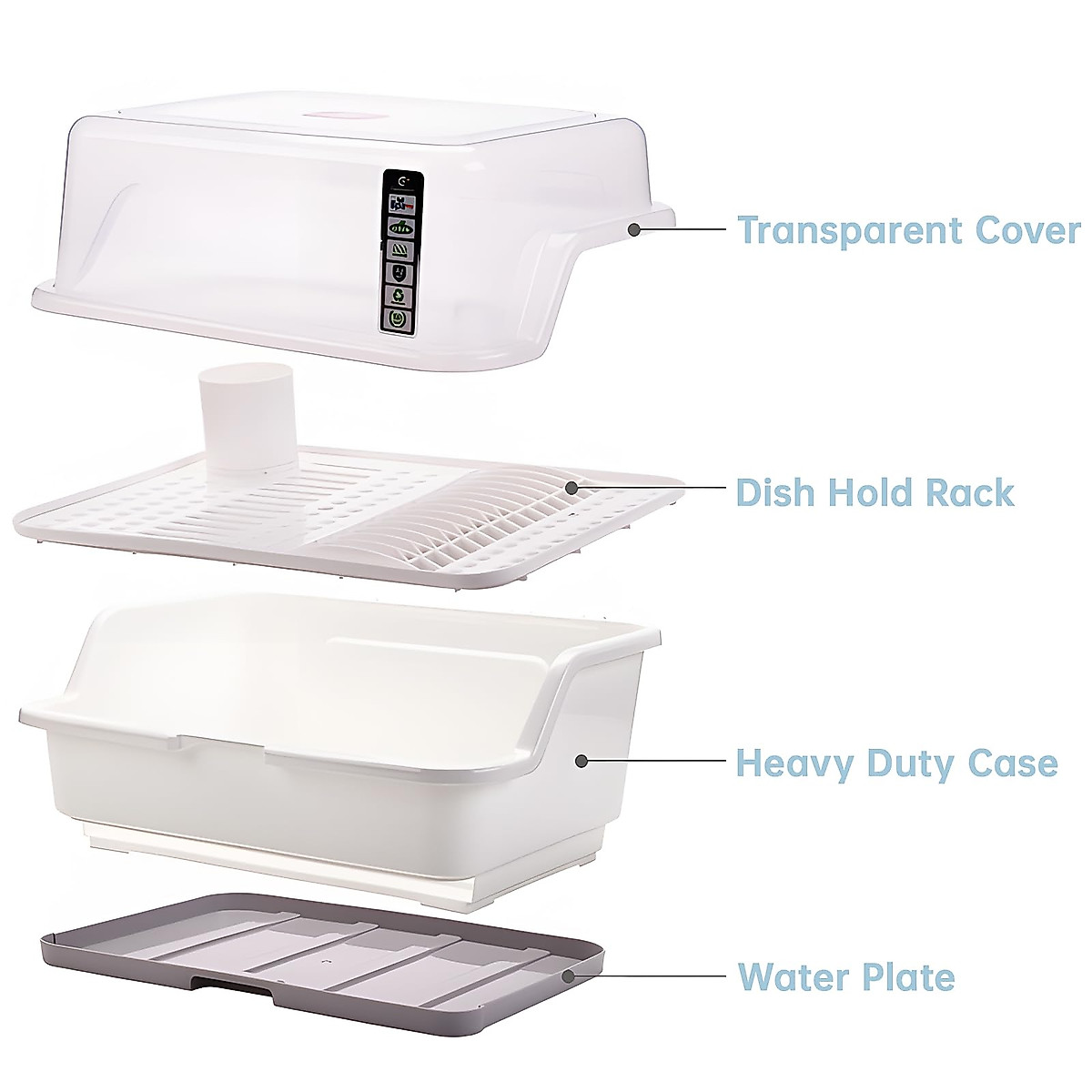 Tomorotec Medium Size Dish Drying Rack and Drain Board with Lid Cover, 16" x 12.2" x 10.6" Nursing Bottle Holder, Kitchen Plate Cup Dish Drying Rack Tray Cutlery Dish Drainer