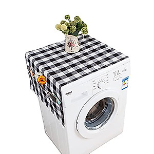 Dstorelhp 2PC 51'' x 22'' Washer Dryer Top Covers, Cotton Fridge Dust Proof Cover, Washing Machine Top Cover with 6 Storage Pockets Bags, Kitchen Bathroom Home Decor, Black White Grey