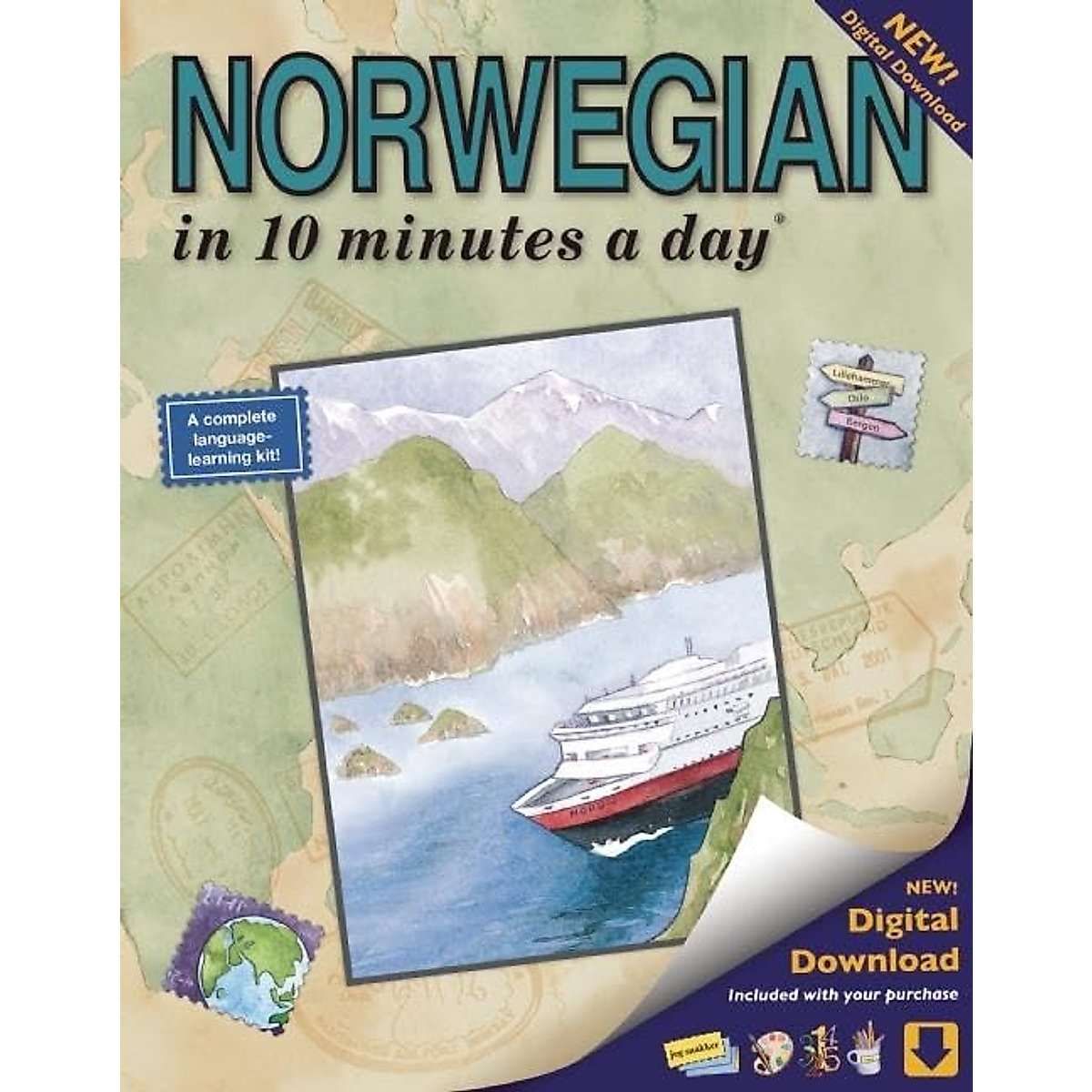 NORWEGIAN in 10 minutes a day: Language course for beginning and advanced study. Includes Workbook, Flash Cards, Sticky Labels, Menu Guide, Software, ... Grammar. Bilingual Books, Inc. (Publisher)