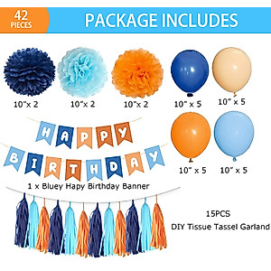42PCS Navy Light Blue Aqua Orange Blue Dog 1st 2 3 5 Birthday Party Decorations for Boys Girls Balloons Banner Tissue Flower Pom poms Tassel Garland Hanging Backdrop Birthday Nursery Décor