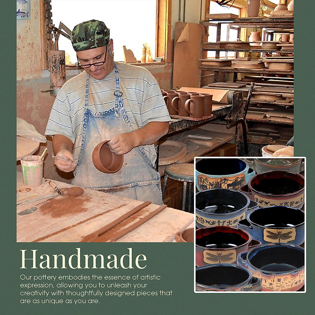 ALWAYS AZUL POTTERY Soup Bowl in Azulscape Glaze - Handmade Ceramic Pottery Bowl - Handcrafted Polished Stoneware - Unique & Stylish Glazed Bowl, Great for Soup, Salad, Cereal and More