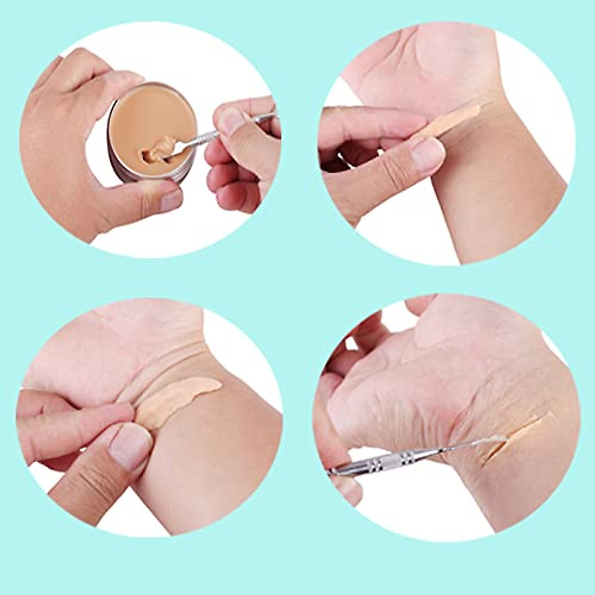 MEICOLY Scar Wax Kit(1.67Oz),Fake Blood Special Effects Scab Coagulated Blood Gel(1.06Oz),Fake Wound Molding Modeling Scar Wax with Spatula,SFX Halloween Stage Makeup Skin Wax,01