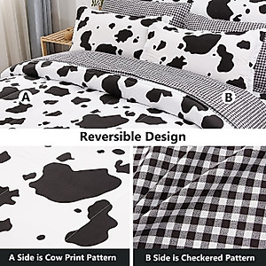 PERFEMET Cow Print Boys Comforter Set Full Size, 3-Piece Black White Geometric Kids Girls Bedding Set, Reversible Plaid Teen Boy Bed Sets with Pillowcases (Full, Black and White)
