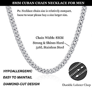 ZNBOH Silver Cuban Link Chain Necklace for Men Stainless Steel Chains for Men Women Miami Tone Diamond Cut Chain Necklaces Accessories Jewelry 4/6/10mm 18/20/22/24/26 Inch