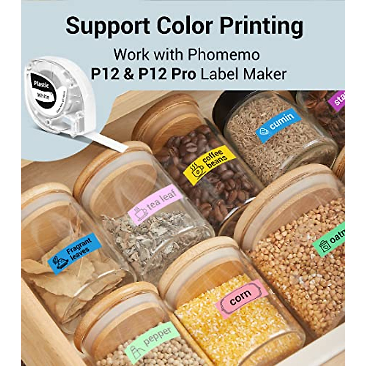 Label Maker Machine with Tape - P12 Portable Bluetooth Label Maker for Storage, Office, Home, Organizing, Sticker Maker Mini Label Maker with Multiple Templates, with 12mm x 4m Black on White Label