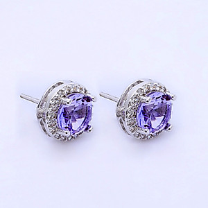 AMYJANE Amethyst Jewelry Set for Bridesmaids - Sterling Silver Round Purple Cubic Zirconia Crystal Bridal Pendant Necklace Earrings Set for Wedding Bride Bridesmaids