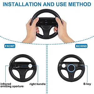 GEEKLIN Steering Wheel for Wii Controller, 2 pcs Black Racing Wheel Compatible with Mario Kart, Game Controller Wheel for Nintendo Wii Remote Game