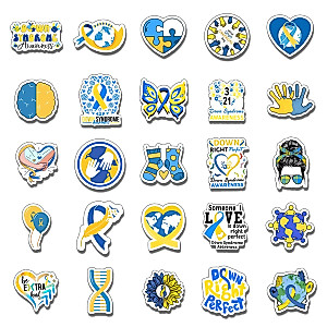 50 Pack Pcs Down Syndrome Awareness Ribbon Stickers for Water Bottles Waterproof Vinyl Laptop Luggage Inspirational Sticker Packs Adults Teens Girls Boys Aesthetic Small Decals