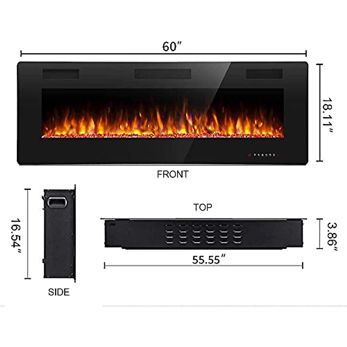 Antarctic Star 60 Inch Electric Fireplace in-Wall Recessed and Wall Mounted, Fireplace Heater and Linear Fireplace with Multicolor Flame, Timer, 750/1500W Control by Touch Panel & Remote