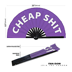 Cheap Shit hand fan foldable bamboo circuit hand fan funny gag slang words expressions statement gifts Festival accessories Rave handheld Circuit event fan Clack fans (Purple)