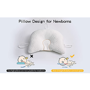 Reidio Newborn Pillow Adjustable Baby Head Pillow Soft and Breathable Baby Pillows for Sleeping Ergonomic Design Washable (3#White)