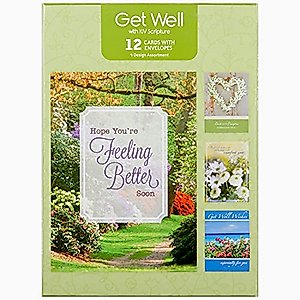 Paper Craft IG98641-RE Religious Get Well Soon Card Set with Envelopes, 12 Cards, 4.75'' W x 6.5'' H, Floral and Landscape Photography