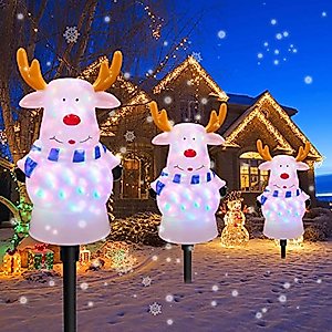 Angela&Alex Christmas Lights with Stake, 3 Packs Light up Led Reindeer Pathway Lights Watertight Christmas Light Decor for Christmas Outdoor Garden Lawn Decorations