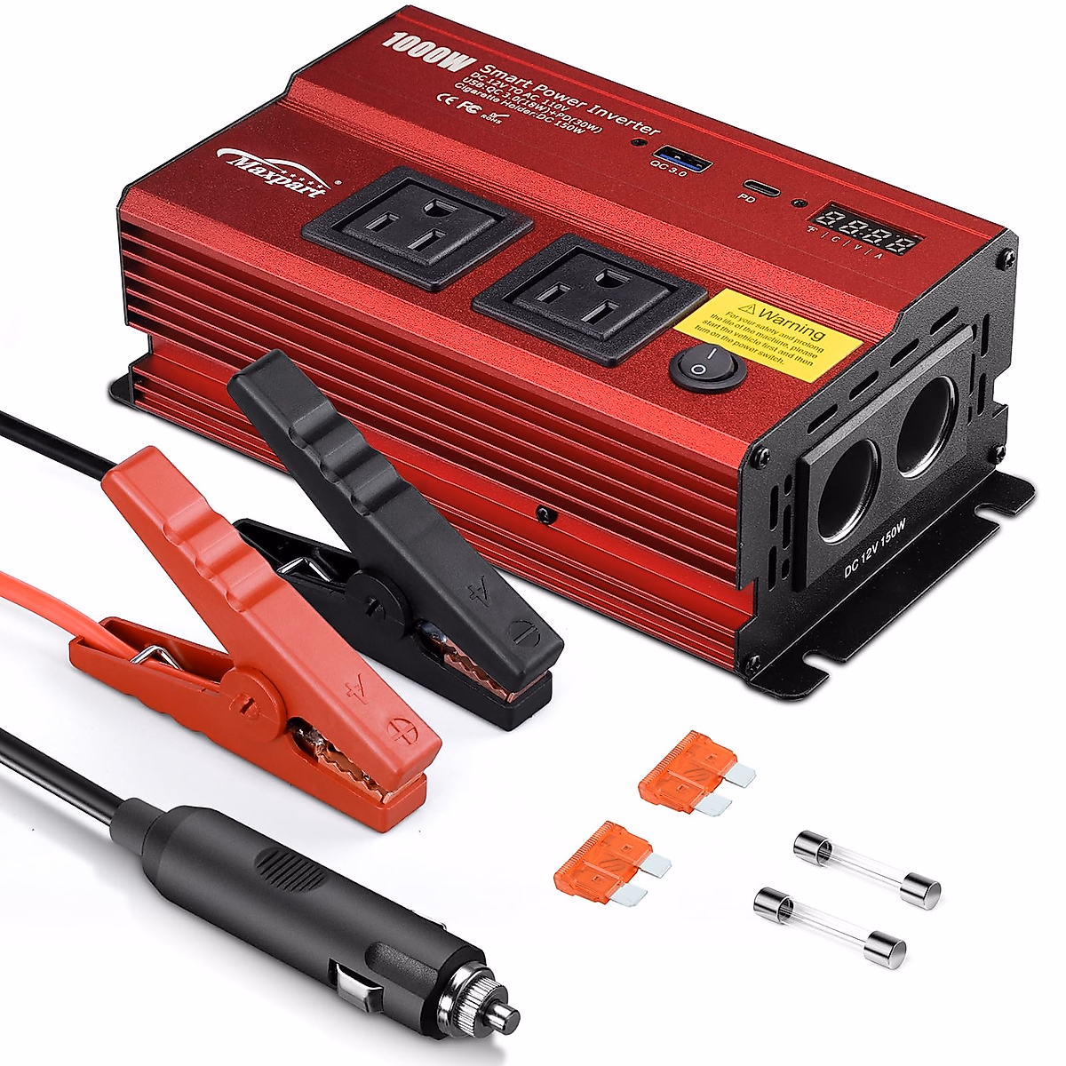 Inverter 1000W Car Power Inverters,12v DC to 110v AC Converter with Dual AC Outlets 3.0A USB and Type-C,12 Volt Inverter Car Cigarette Lighter Battery Inverter for Vehicles, Power Inversor 1000Watts