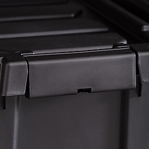 IRIS USA 5 Gallon Lockable Storage Bins with Lids, 6 Pack - Made in USA, Heavy Duty, Stackable Containers, Garage Organizing Bins Moving Tubs, Rugged Sturdy Equipment Utility Box - Black