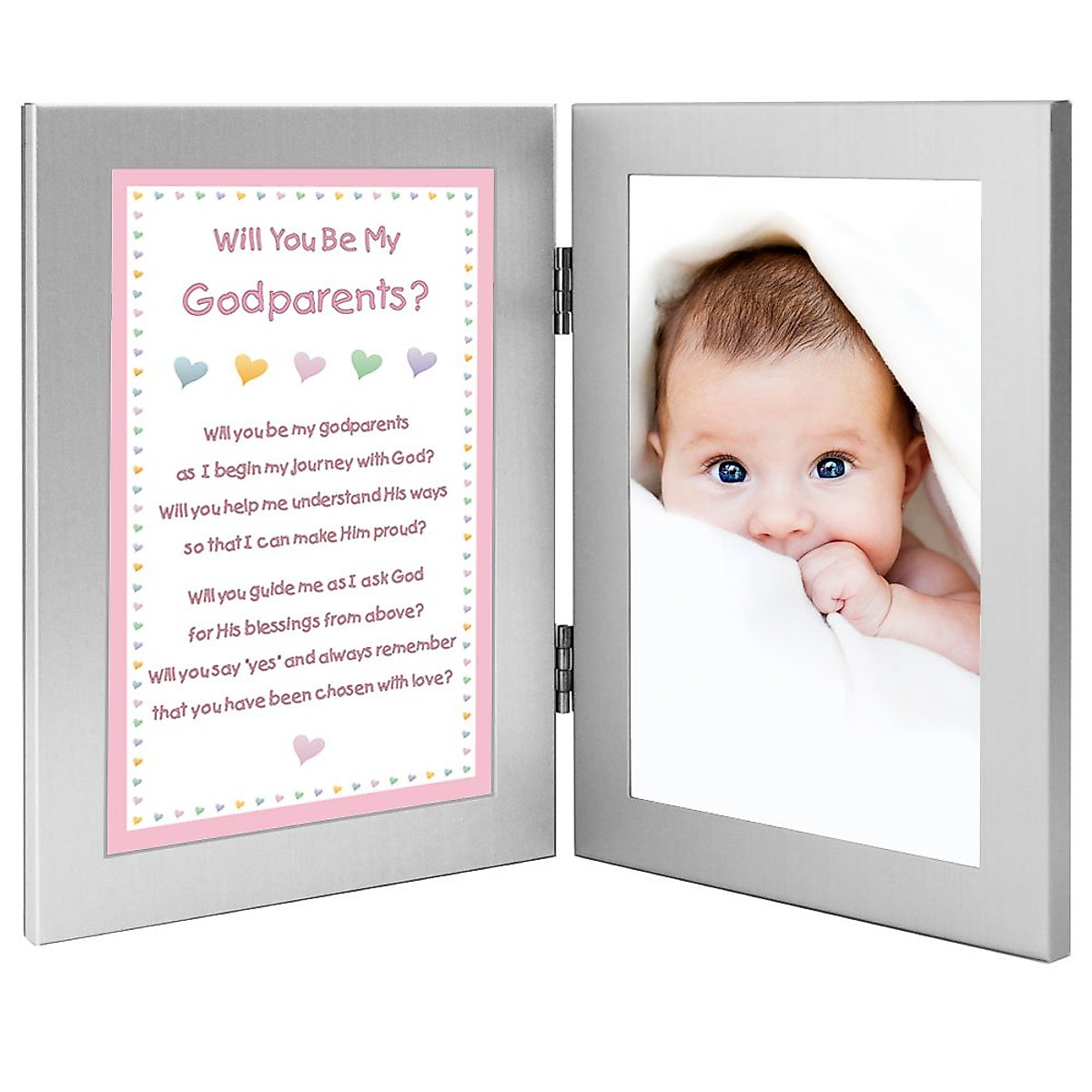 Poetry Gifts Will You Be My Godparents from Baby Girl Godchild, Add 4x6 Photo to Double Frame