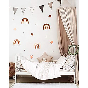 DrCor Boho Rainbow Wall Decal for Classroom Dorm Kids Room Nursery Rainbow Clouds Star Warm Earth Toned Wall Stickers Cute Home Decor，6 Sheets 10"x8"