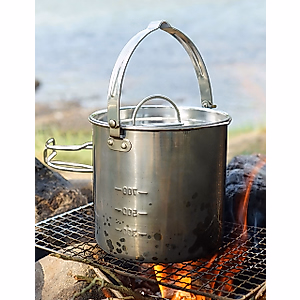 DZRZVD Camping Coffee Kettle and Mugs Set - Stainless Steel Pot with Collapsible Handle and Lid - Boiling Water with Open Fire for Hiking Backpacking Picnic Outdoor - 1.2 L