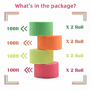 800feet Blacklight Party Streamer Decorations 8 Rolls Glow Crepe Paper UV Reactive Fluorescent Neon Paper Streamers Glow Party Supplies and Decorations for Wedding, Birthday, Neon Party, Fiesta Party