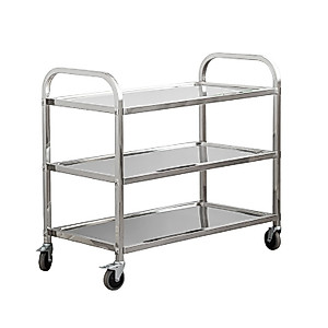 uyoyous Stainless Steel Utility Cart 37"x20"x37" 3-Tier Large Heavy Duty Industrial Serving cart with 360°Rotation Wheels Kitchen Island Stainless Steel Storage Trolley for Hotel Restaurant Home Use