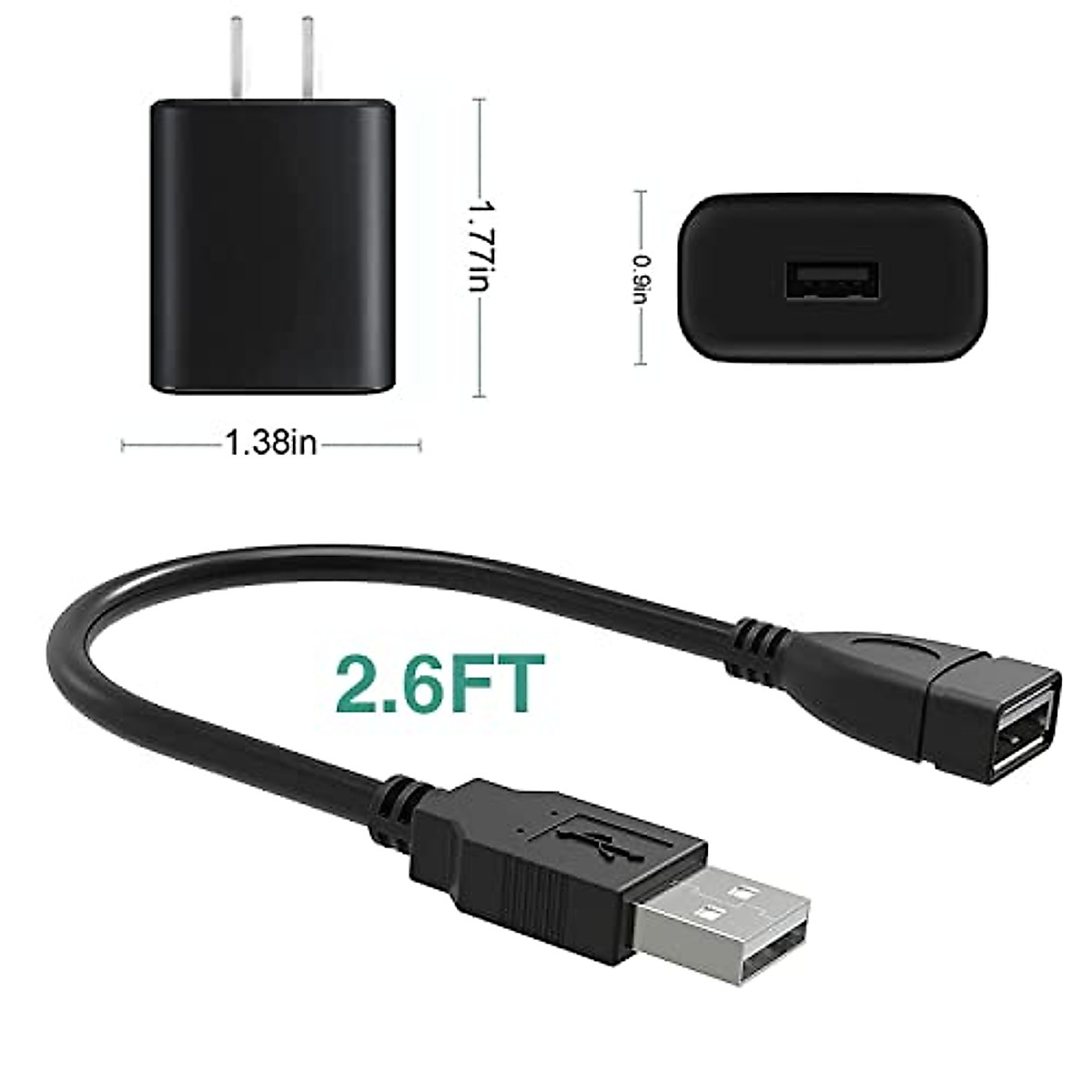 USB Charger for JLab Go Ai/Pop/Sport, JLab Epic Air ANC/Sport ANC, JLab JBuds Air/Sport/Executive/Pro/Play Gaming/ANC USB A Male to Female Extension Cable Cord