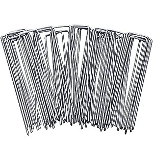 Garden Stakes 100 Pack 6 Inch Galvanized Landscape Staples, U-Shape Turf Staples Heavy Duty Galvanized Lawn Pins for Anchoring Weed Barrier Fabric, Ground Cover, Dog Fence, Tents Tarps