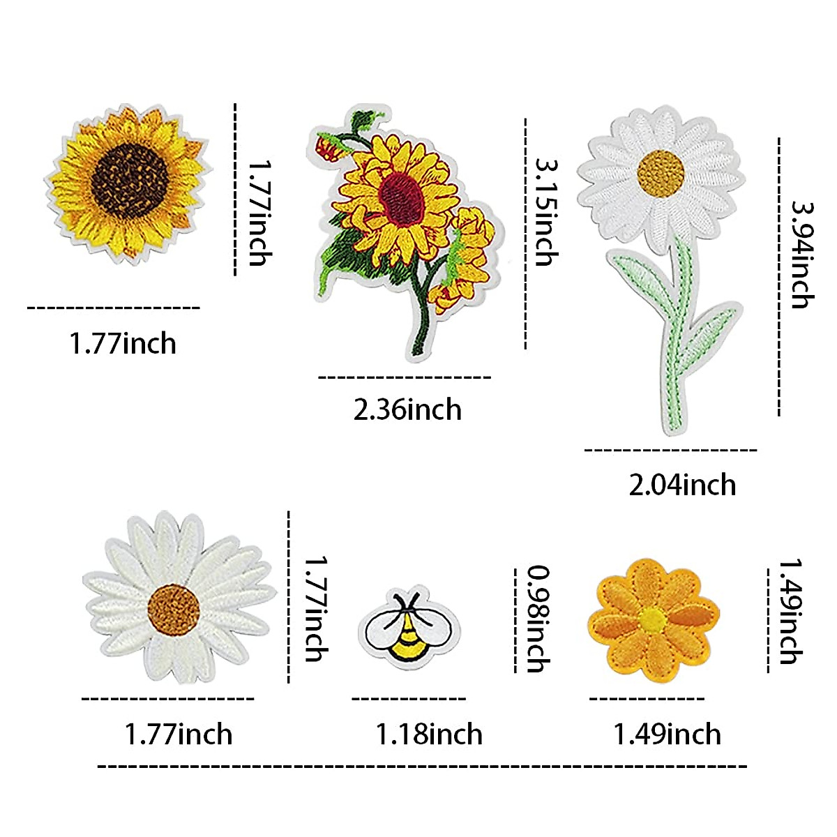 Embroidered Flowers Bee Iron on Patches 36pcs Cute Bumble Sunflower Daisy Patch for Clothing Sew on Embroidered Applique Decoration Sewing Patches for Bags Jackets Jeans Clothes DIY Patches