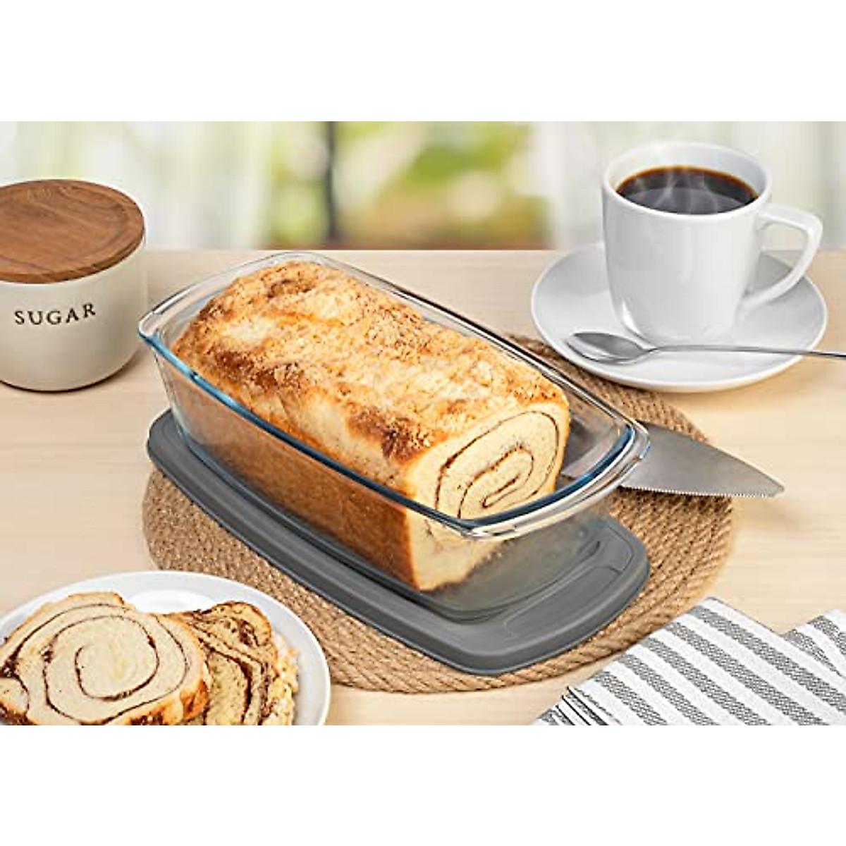 Razab LARGE 7.6 Cups/1800 ML/1.9 Qt Glass Loaf Pan with Lids - Meatloaf Pan BPA free Airtight Lids Grip Handle Easy Carry, Microwave and Oven Safe - Loaf Pans For Baking Bread, Cakes, Glass Loaf Pan
